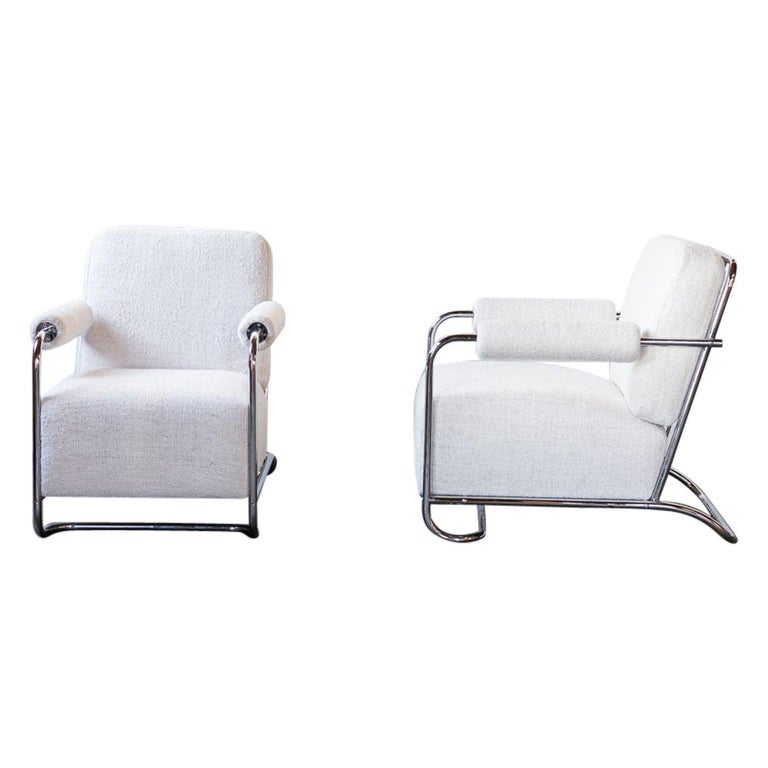 Pair of White Silk Gilbert Rohde Chairs at 1stDibs