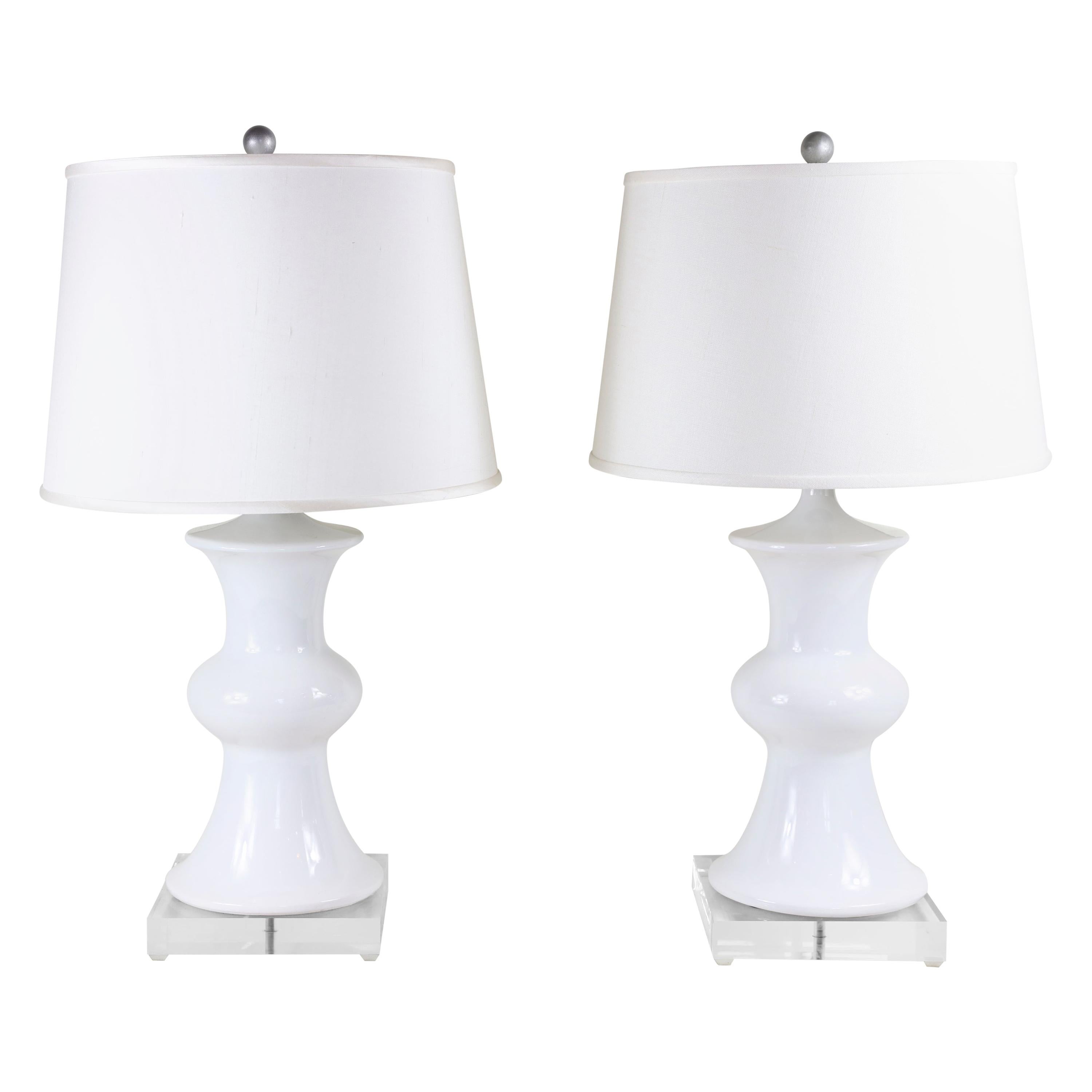 Pair of White Stephen Gerould Table Lamps with Lucite Bases For Sale at ...