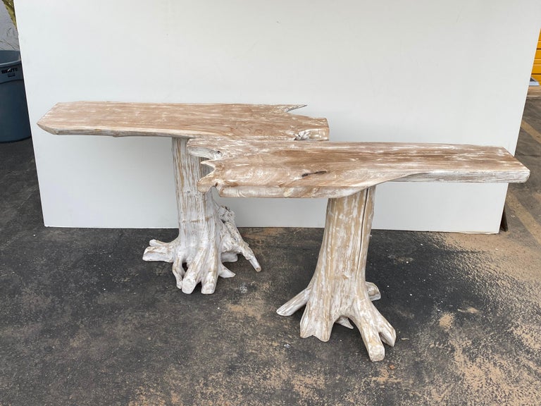 Pair of White Wash Teak Root Console Tables at 1stDibs | white root ...
