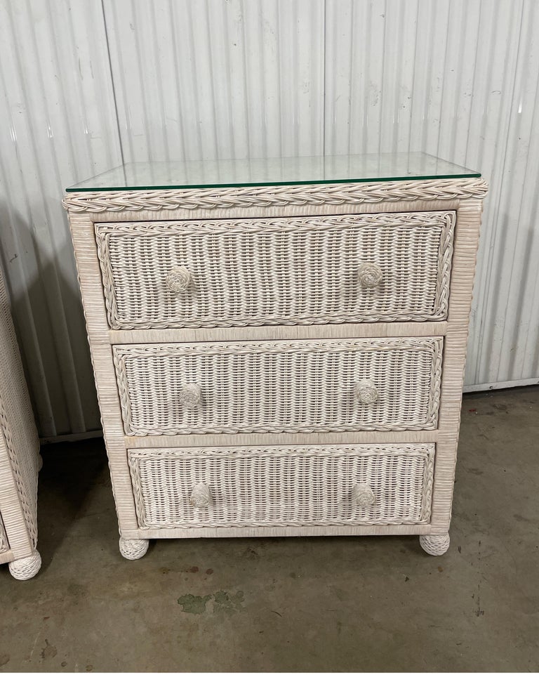 Pair of White Wicker Dressers / Nightstands For Sale at 1stDibs