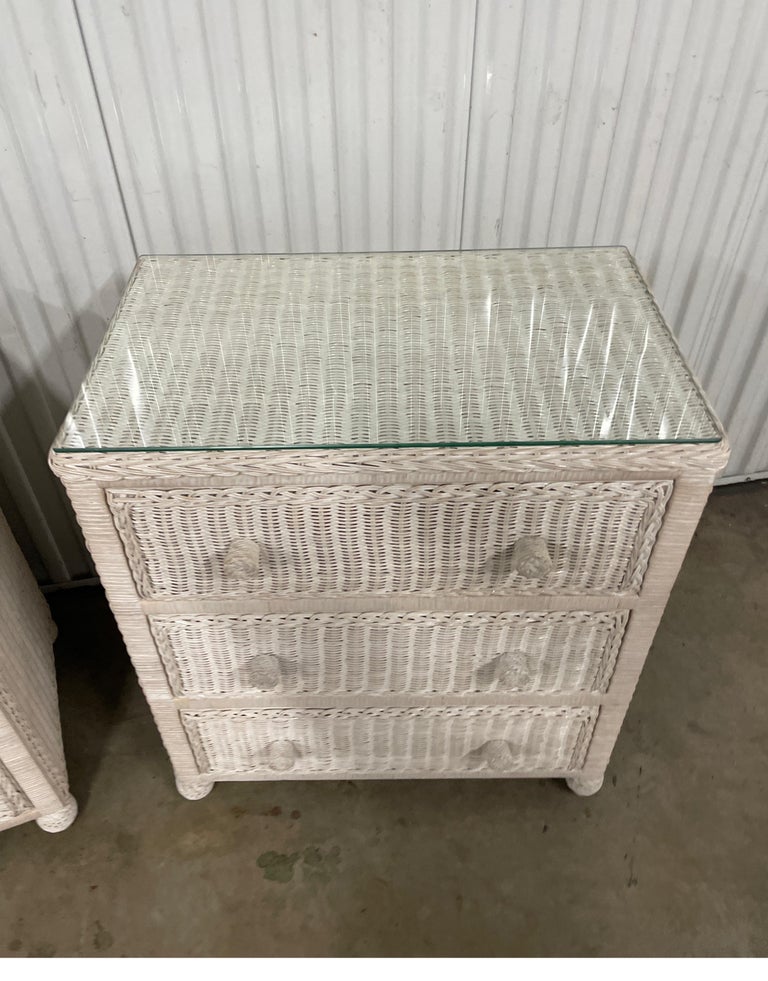 Pair of White Wicker Dressers / Nightstands For Sale at 1stDibs