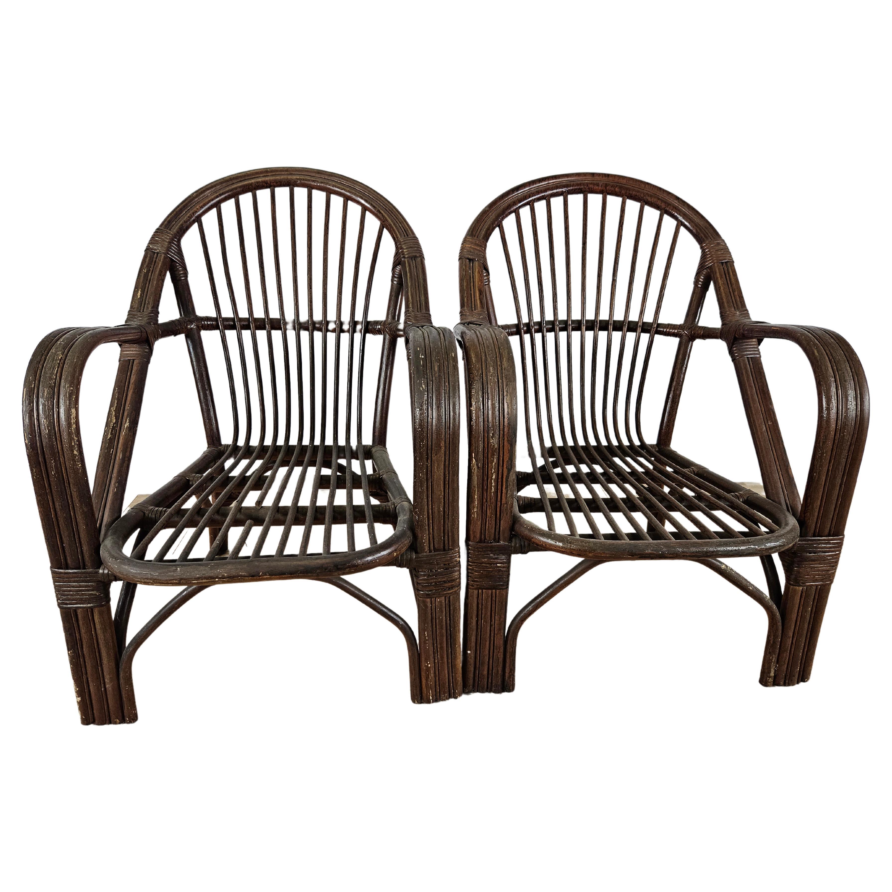 Pair of Wicker Armchairs from the 1970s For Sale at 1stDibs