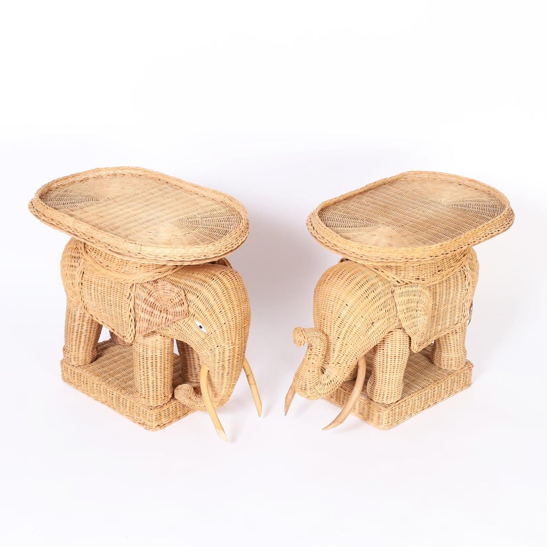 Pair of Wicker Elephant End Tables or Stands at 1stDibs