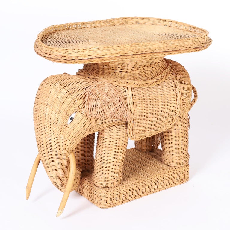 Pair of Wicker Elephant End Tables or Stands at 1stDibs