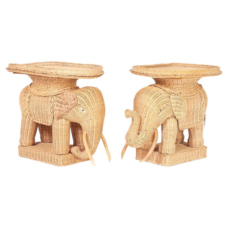 Pair of Wicker Elephant End Tables or Stands at 1stDibs