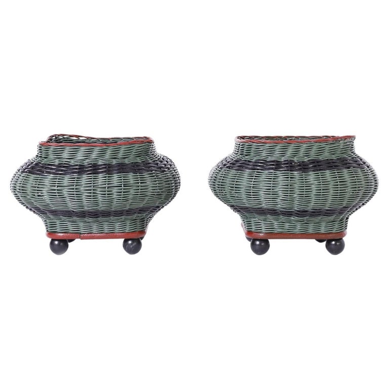 Pair of Wicker Footed Planters For Sale at 1stDibs