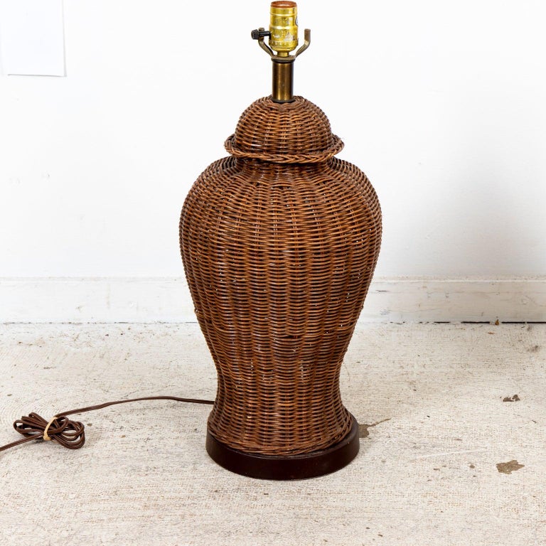 Pair of Wicker Lamps For Sale at 1stDibs