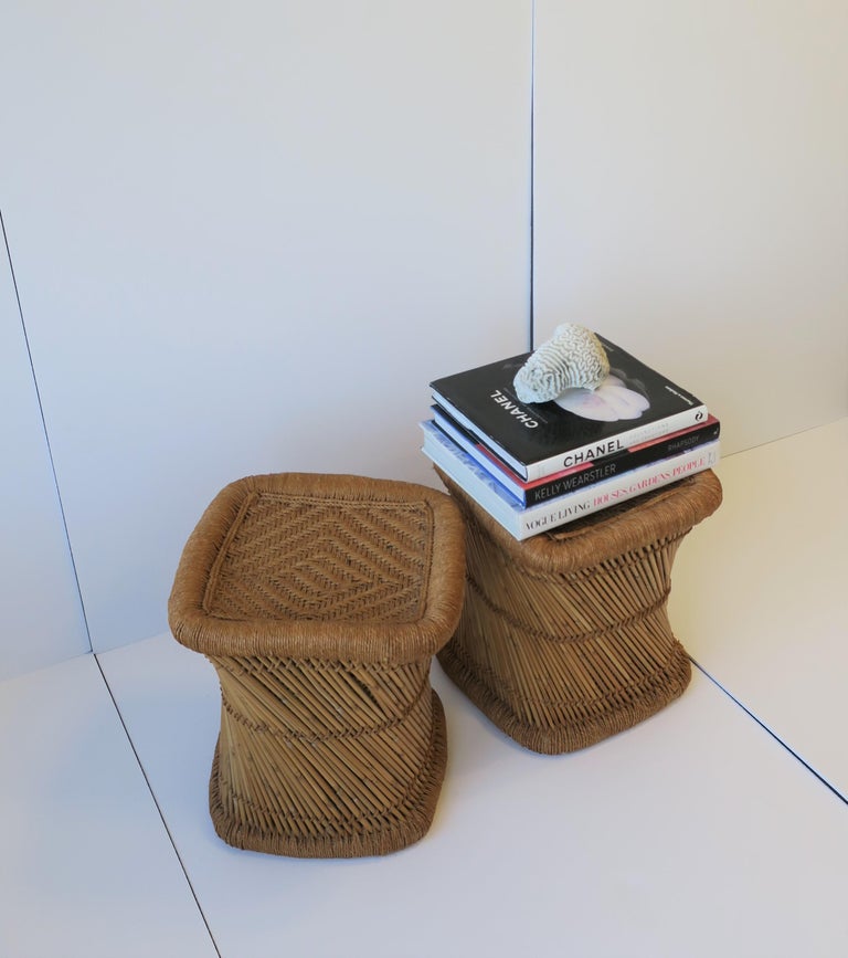 Pair of Wicker Pencil Reed Stools or Benches at 1stDibs