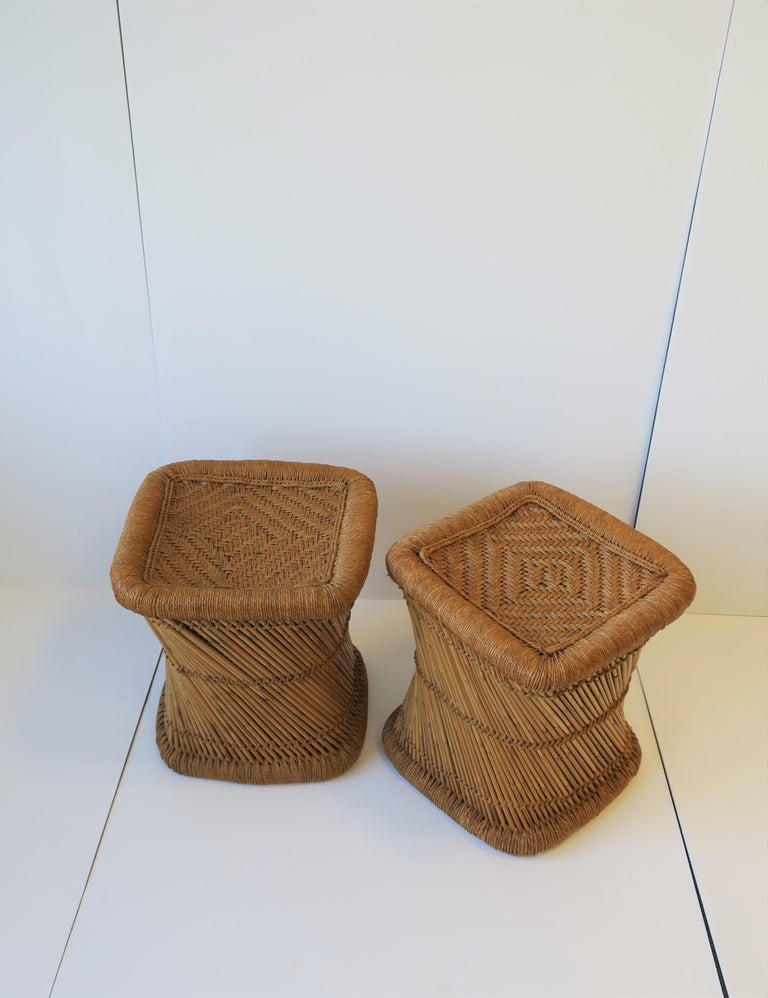 Pair of Wicker Pencil Reed Stools or Benches at 1stDibs