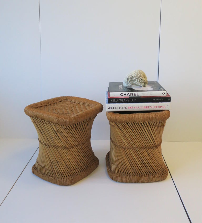Pair of Wicker Pencil Reed Stools or Benches at 1stDibs