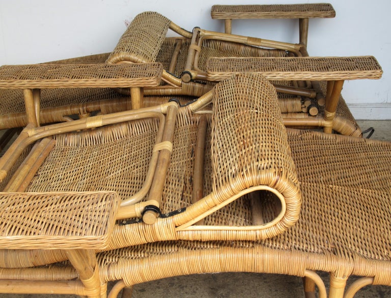 Pair of Wicker Rattan Paddle Arm Reclining Chaise Lounges at 1stDibs ...