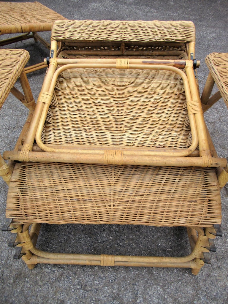 Pair of Wicker Rattan Paddle Arm Reclining Chaise Lounges at 1stDibs ...
