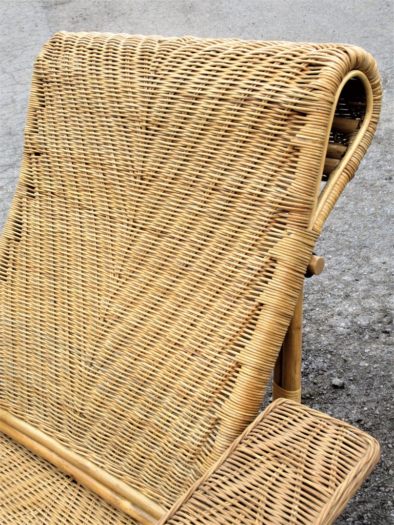 Pair of Wicker Rattan Paddle Arm Reclining Chaise Lounges at 1stDibs ...