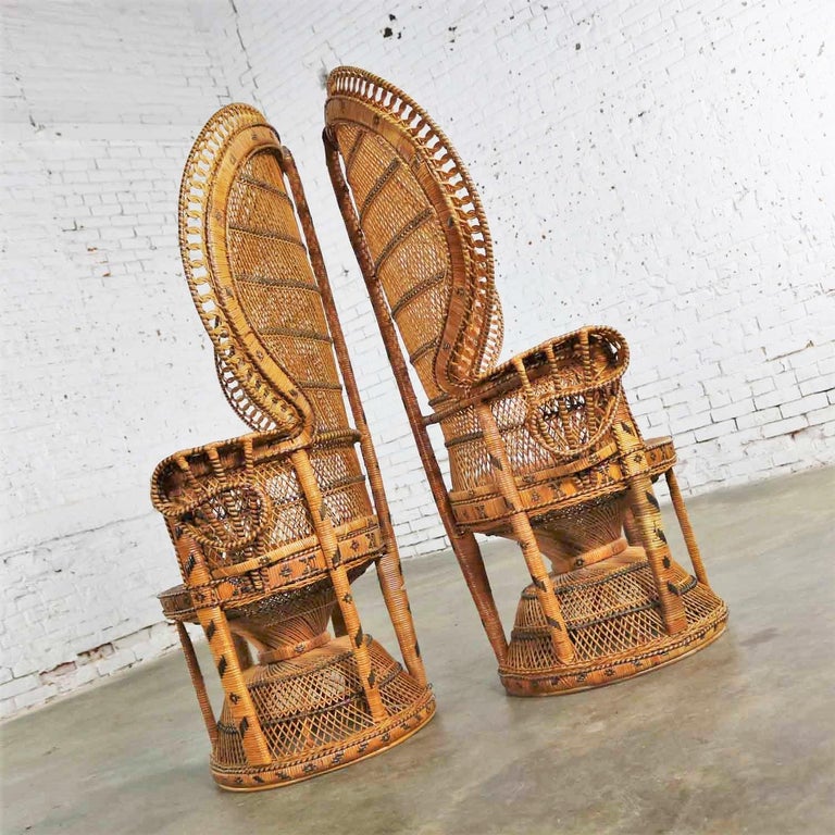 Pair of Wicker Rattan Peacock Fan Back Chairs Vintage Bohemian ...
