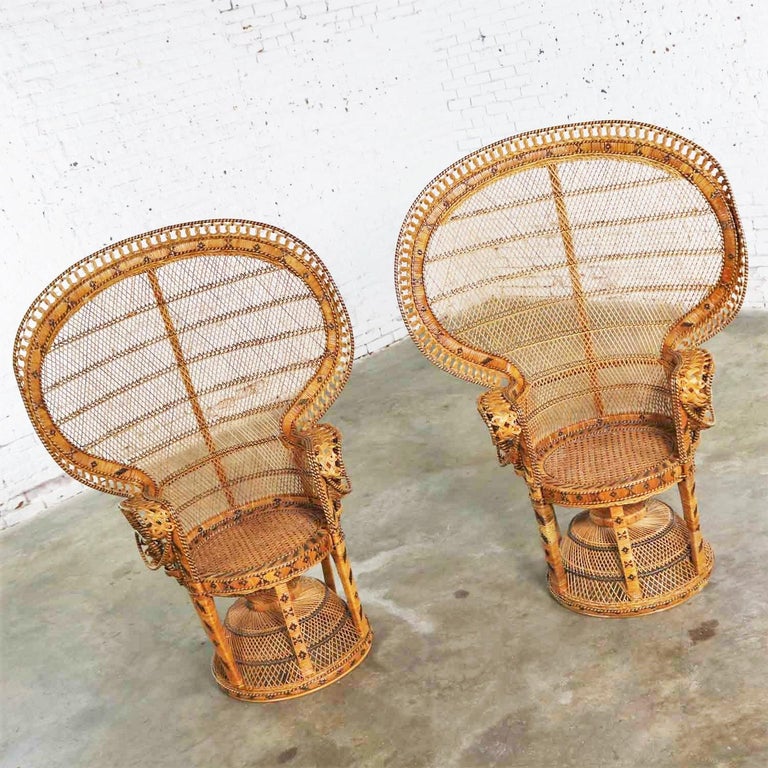 Pair of Wicker Rattan Peacock Fan Back Chairs Vintage Bohemian ...