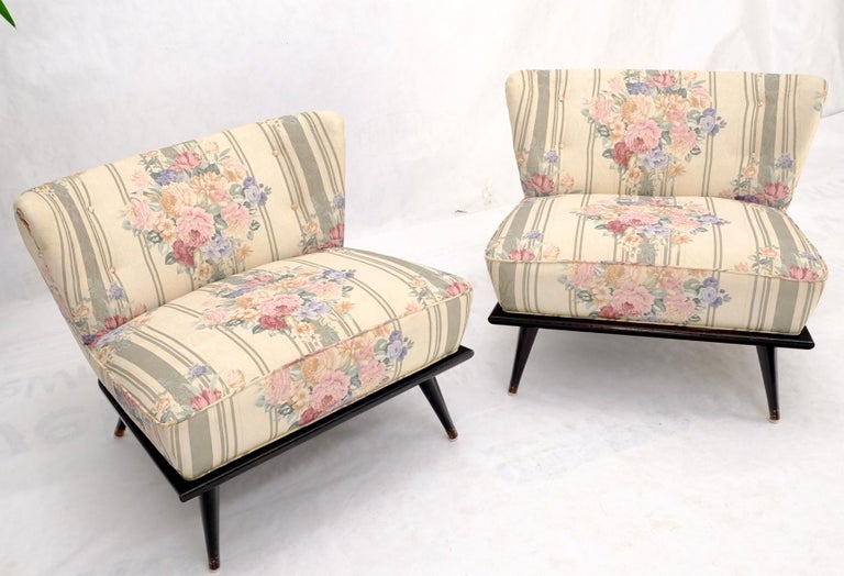 Pair of Wide Fan Back Shape Cone Leg Lounge Chairs For Sale at 1stDibs