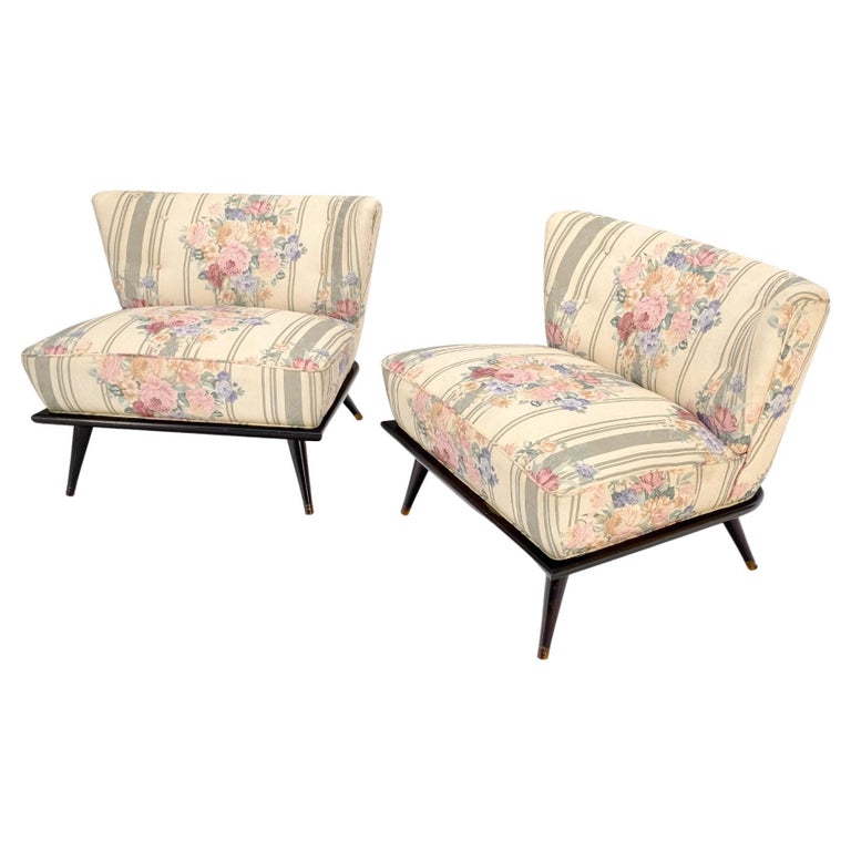 Pair of Wide Fan Back Shape Cone Leg Lounge Chairs For Sale at 1stDibs