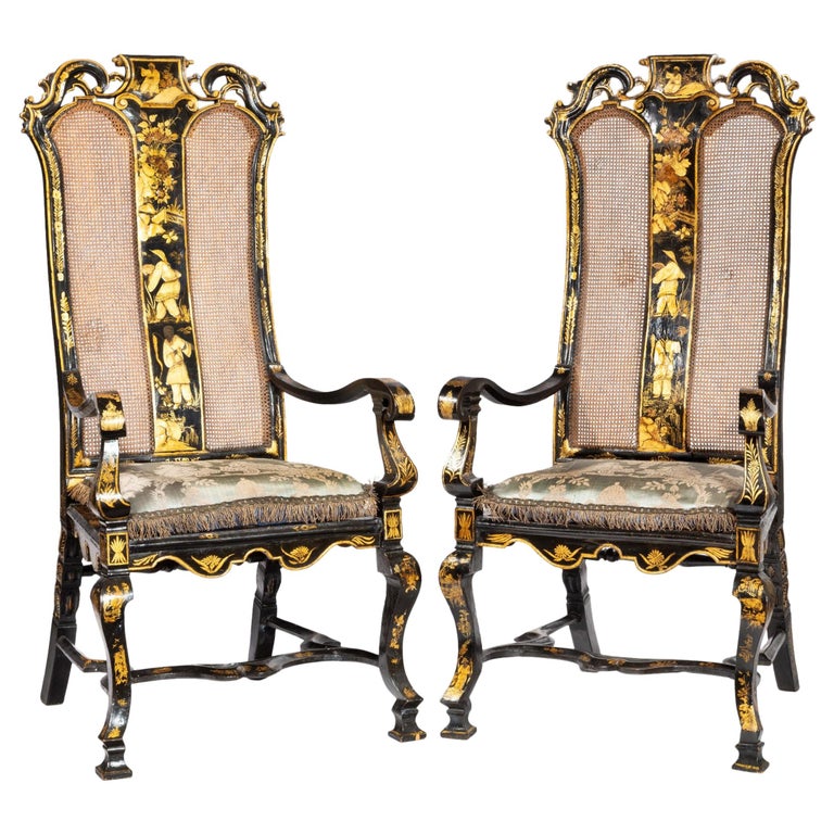 Pair of William and Mary Japanned and Lacquered Armchairs For Sale at ...