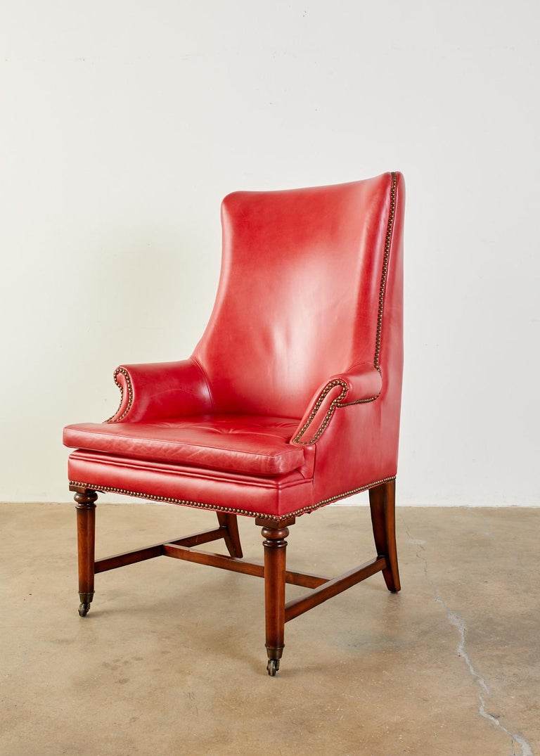 Pair of William IV Style Leather Mahogany Library Wingback Chairs at ...