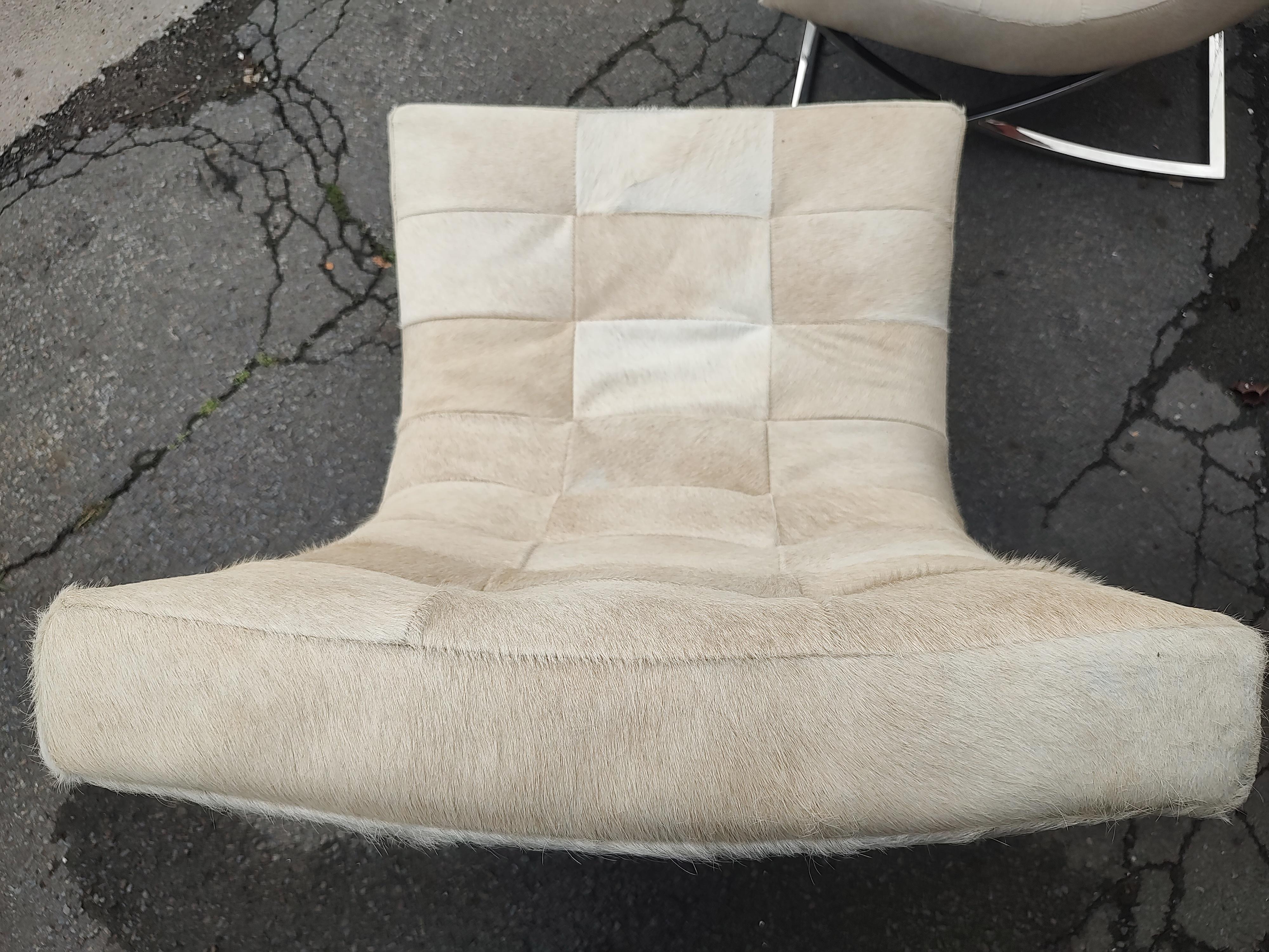 Pair of Williams Sonoma James Lounge Chairs with Hair on Hide and X ...