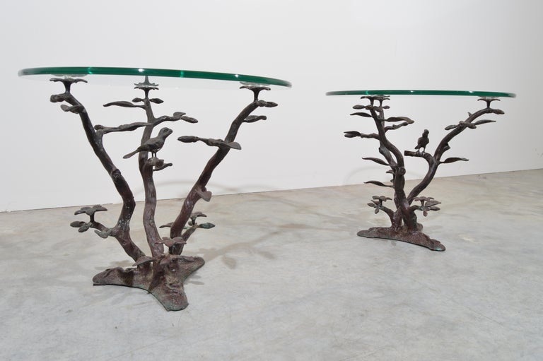 Pair Of Willy Daro Cast Brass Bird In Tree Side Tables at 1stDibs