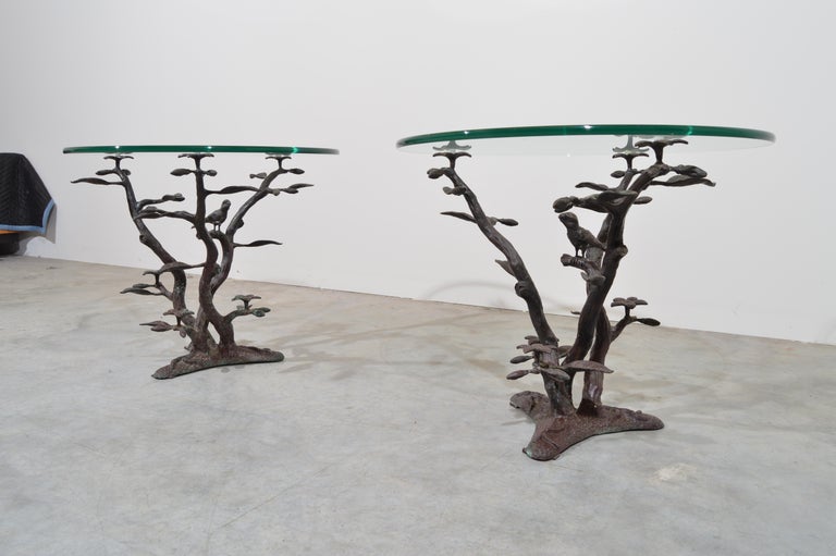Pair Of Willy Daro Cast Brass Bird In Tree Side Tables at 1stDibs