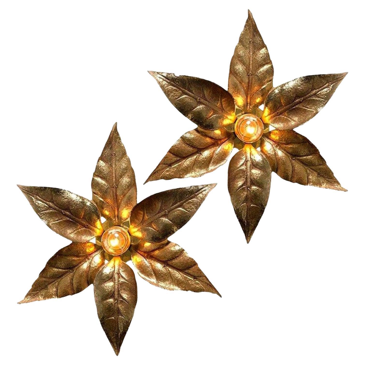 Pair of Willy Daro Style Brass Flowers Wall Lights by Massive Lighting ...