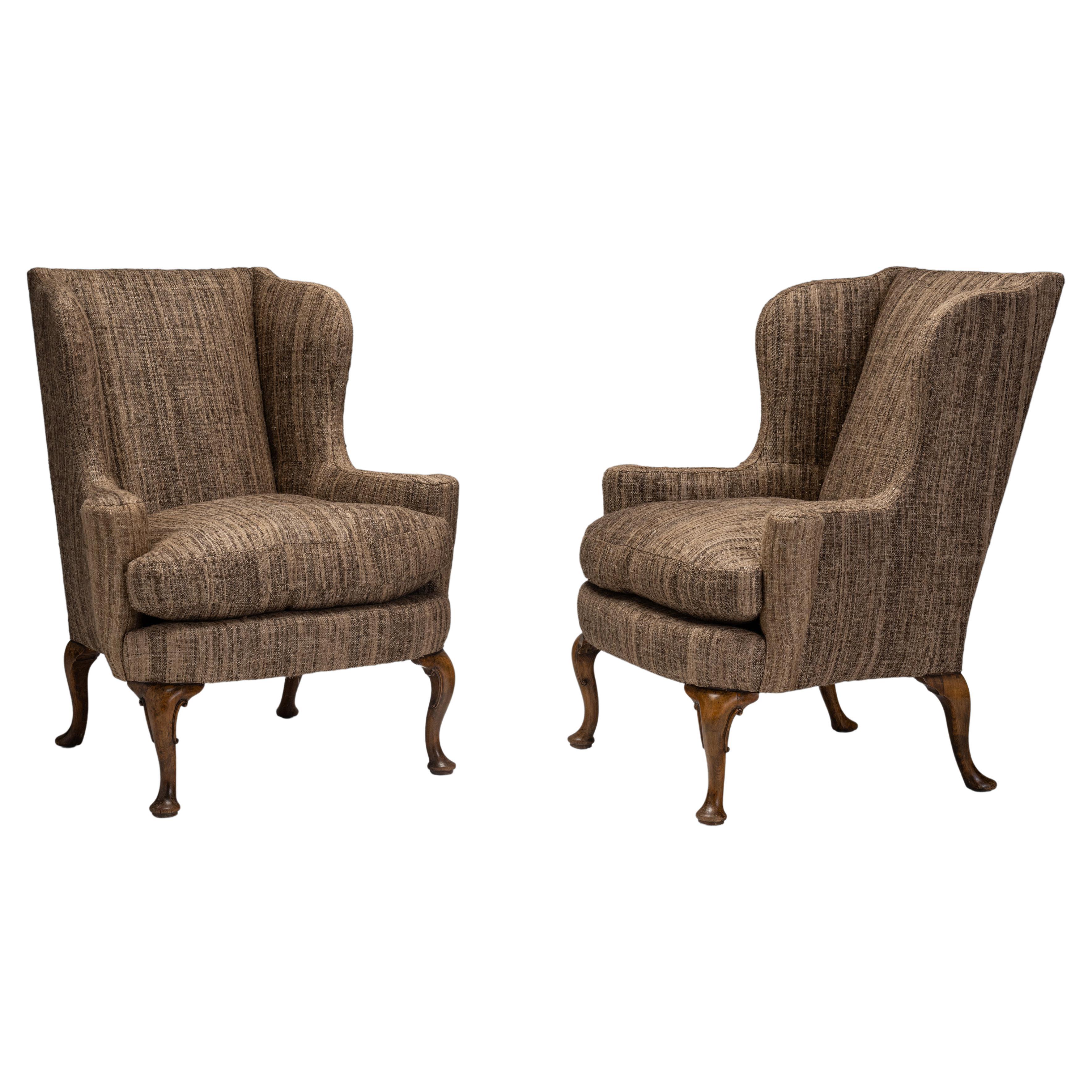 Pair of primitive tall wingback lounge chairs at 1stDibs