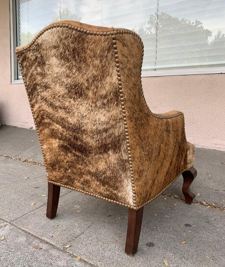 Pair of Wingback Chairs 1 in Brown Cowhide and 1 in White Cowhide ...