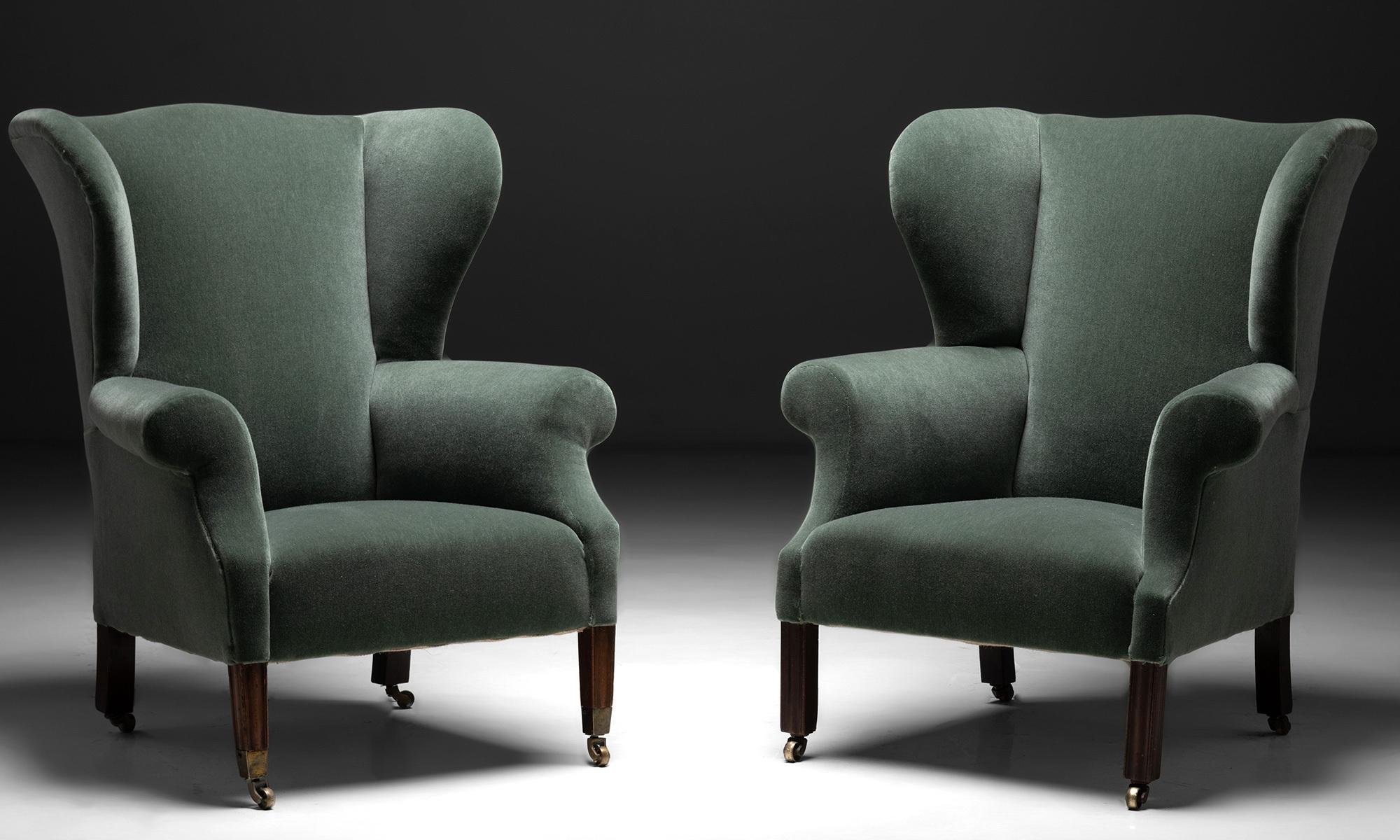 Pair of Wingchairs in 100% Mohair by Maharam, England circa 1880 at 1stDibs