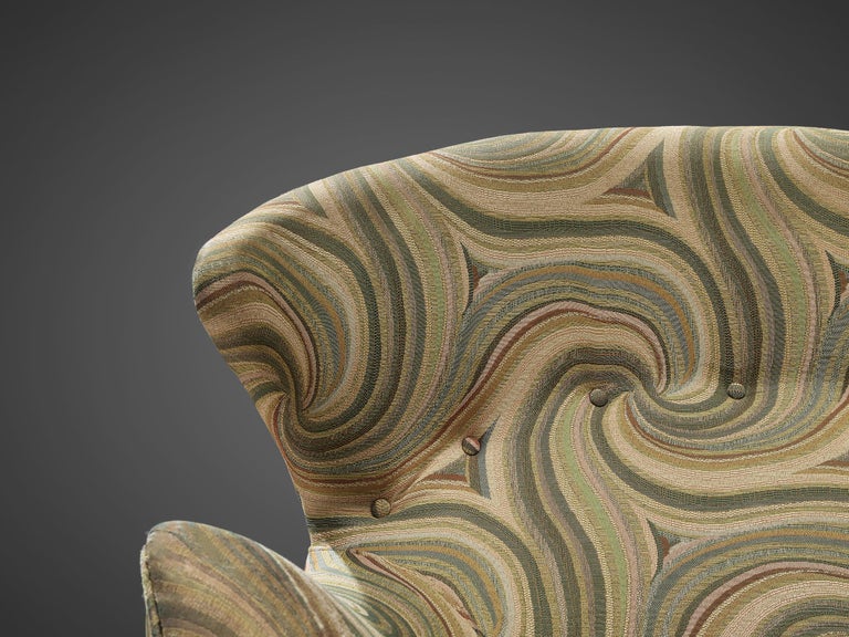 Pair of Winged Easy Chairs in Patterned Upholstery For Sale at 1stDibs
