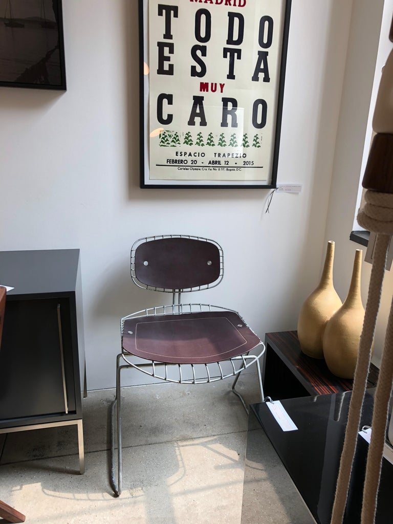 Pair of Wire and Leather Beauborg Stacking Chairs for the Pompidou ...