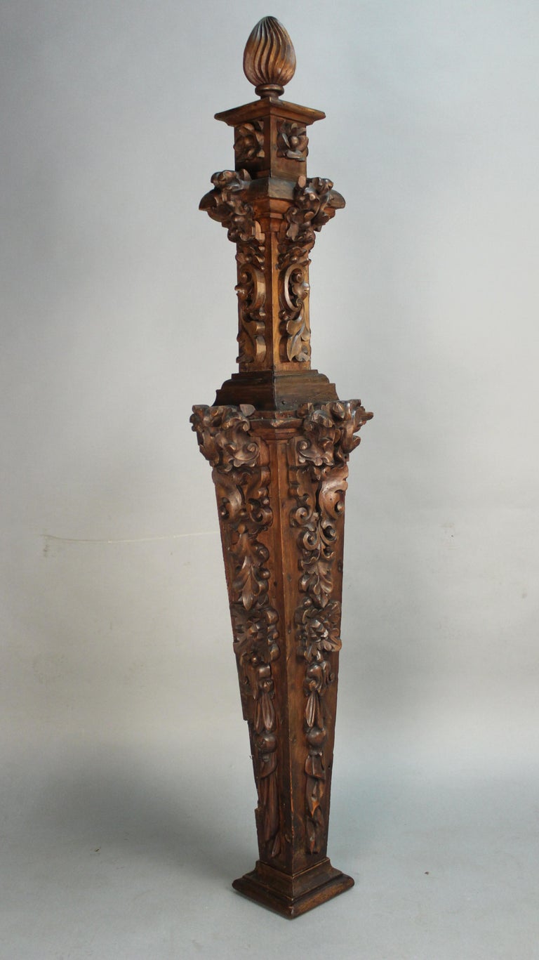 Pair of Wonderful Carved Wood Victorian Newell Post For Sale at 1stDibs