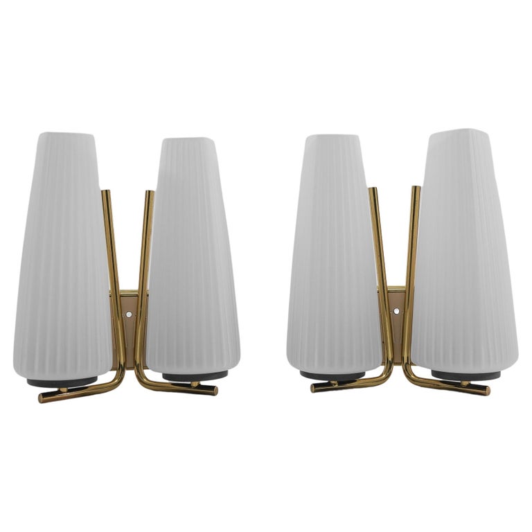 Pair of Wonderful Mid-Century Modern Double Wall Lamps in Brass and ...