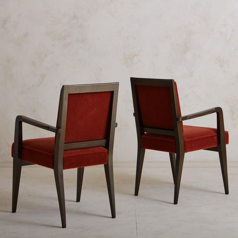 Pair of Wood Accent Chairs in Rust Mohair, France For Sale at 1stDibs