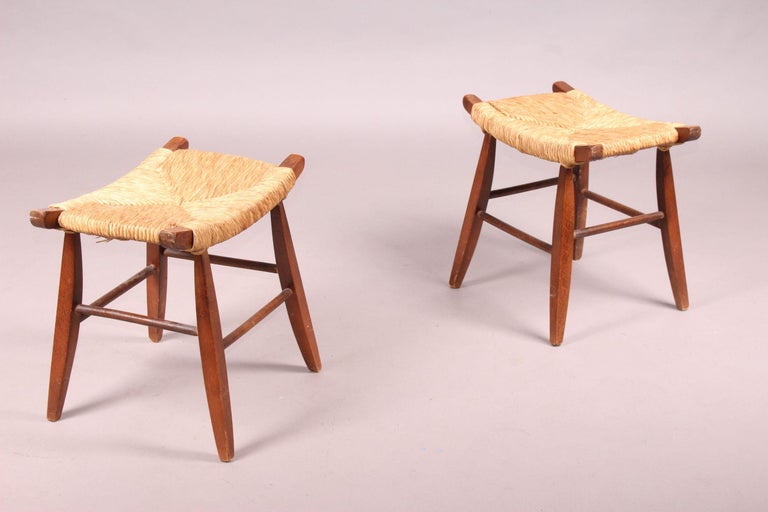 Pair of Wood and Straw Stool For Sale at 1stDibs
