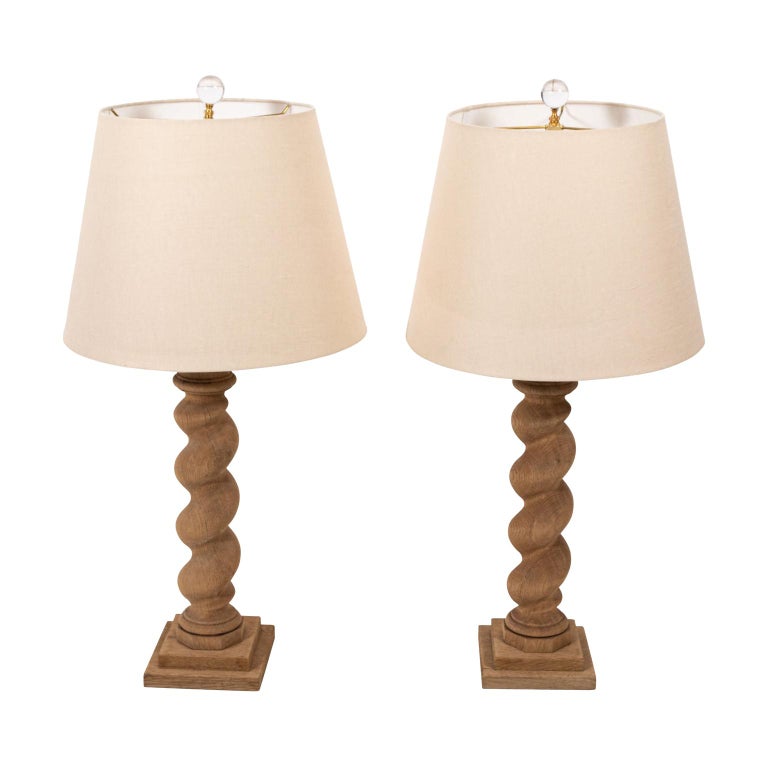 Pair of Wood Barley Twist Table Lamps at 1stDibs