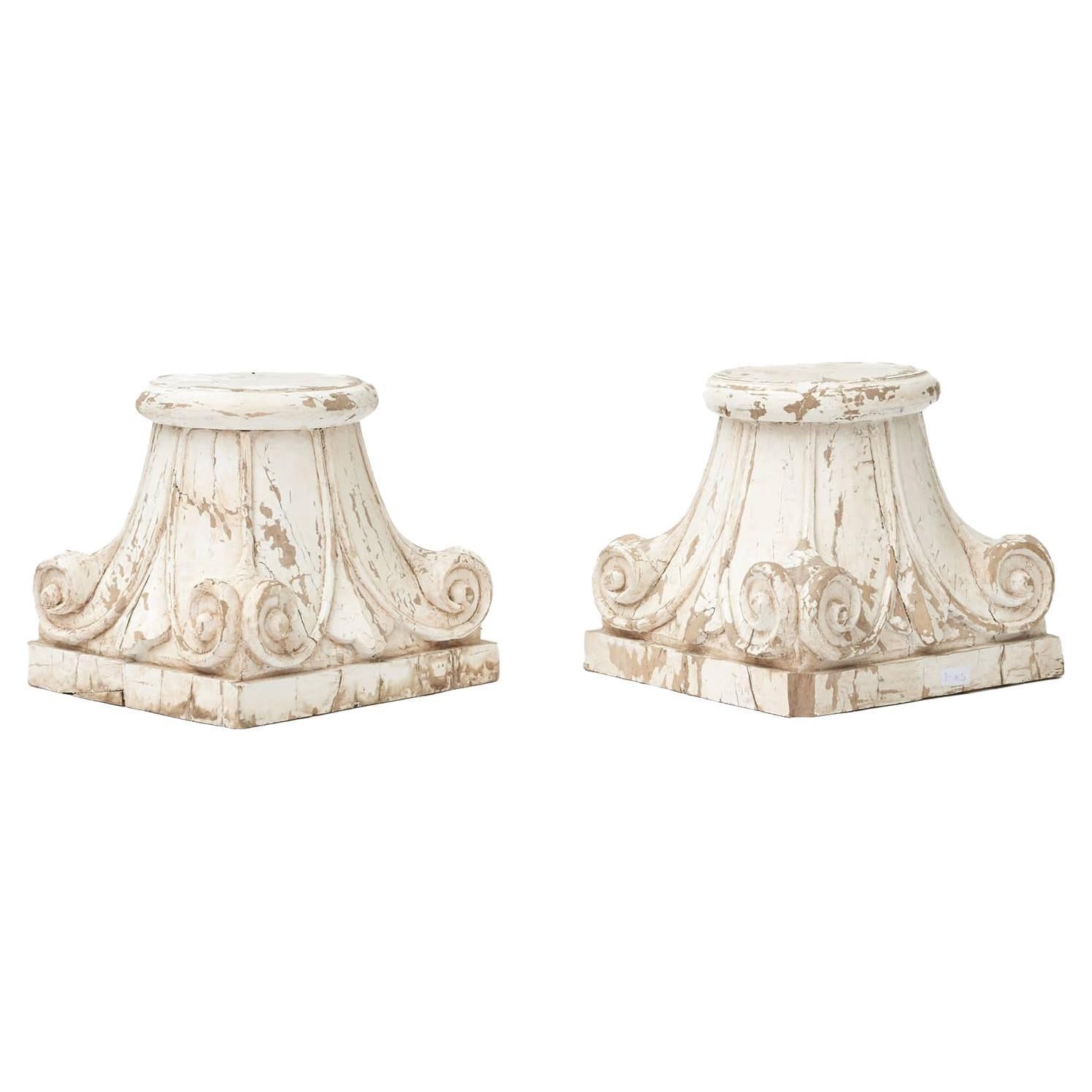 Turn of the Century Hand-Carved Wooden Bank Column Capitals, circa 1900 ...