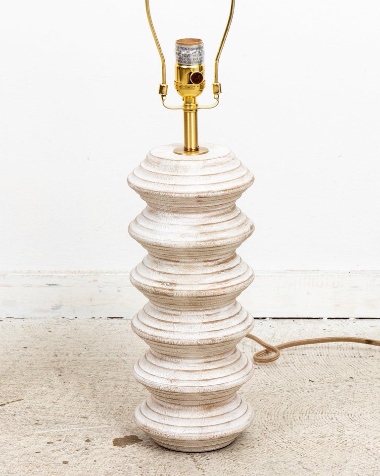 Pair of Wood Ring Turned Table Lamps For Sale at 1stDibs