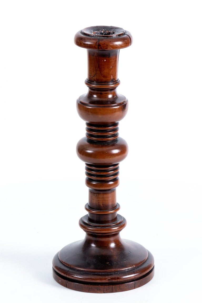 Pair of Wood Turned Candlesticks at 1stDibs