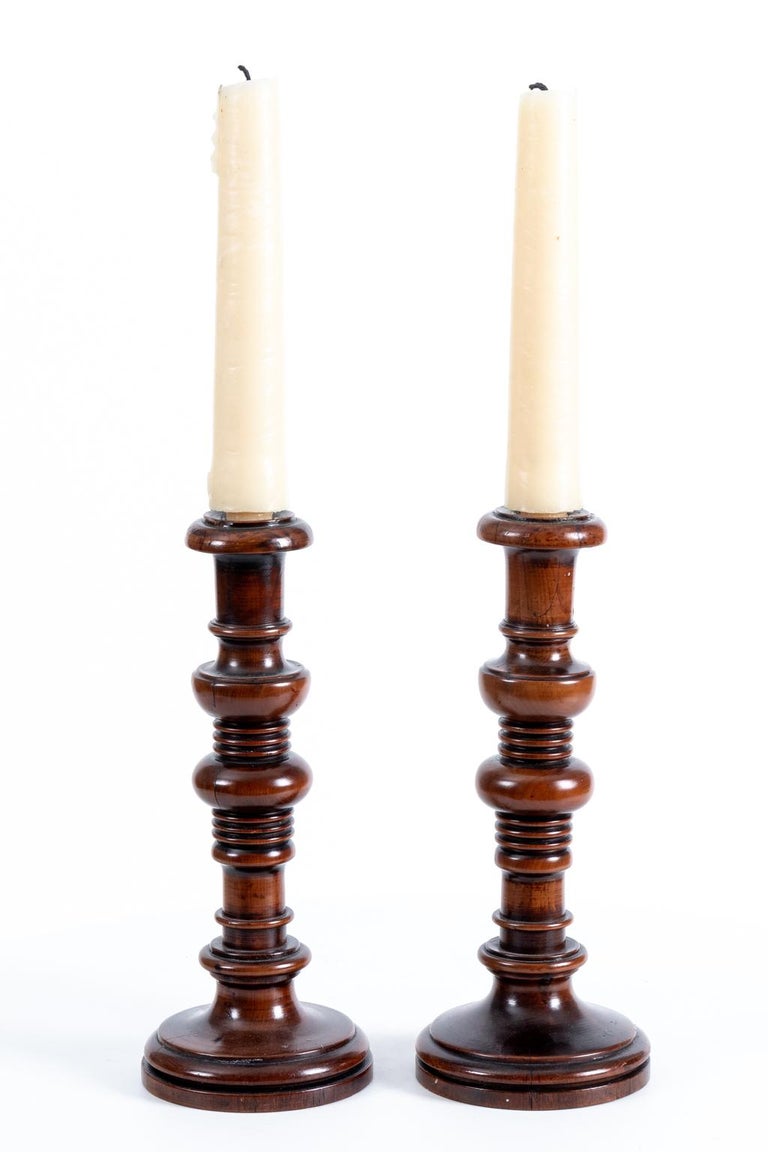 Pair of Wood Turned Candlesticks at 1stDibs
