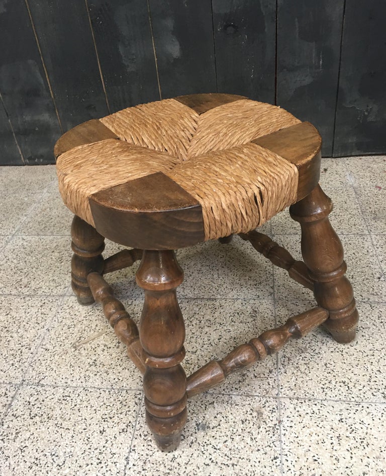 Pair of Wooden and Straw Stools circa 1950/1960 For Sale at 1stDibs