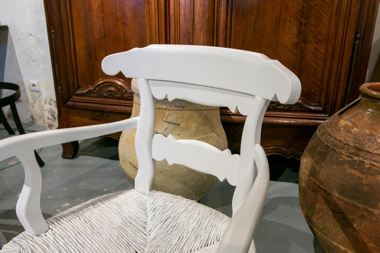 Pair of Wooden Armchairs with Handpainted Enea Seating For Sale at 1stDibs