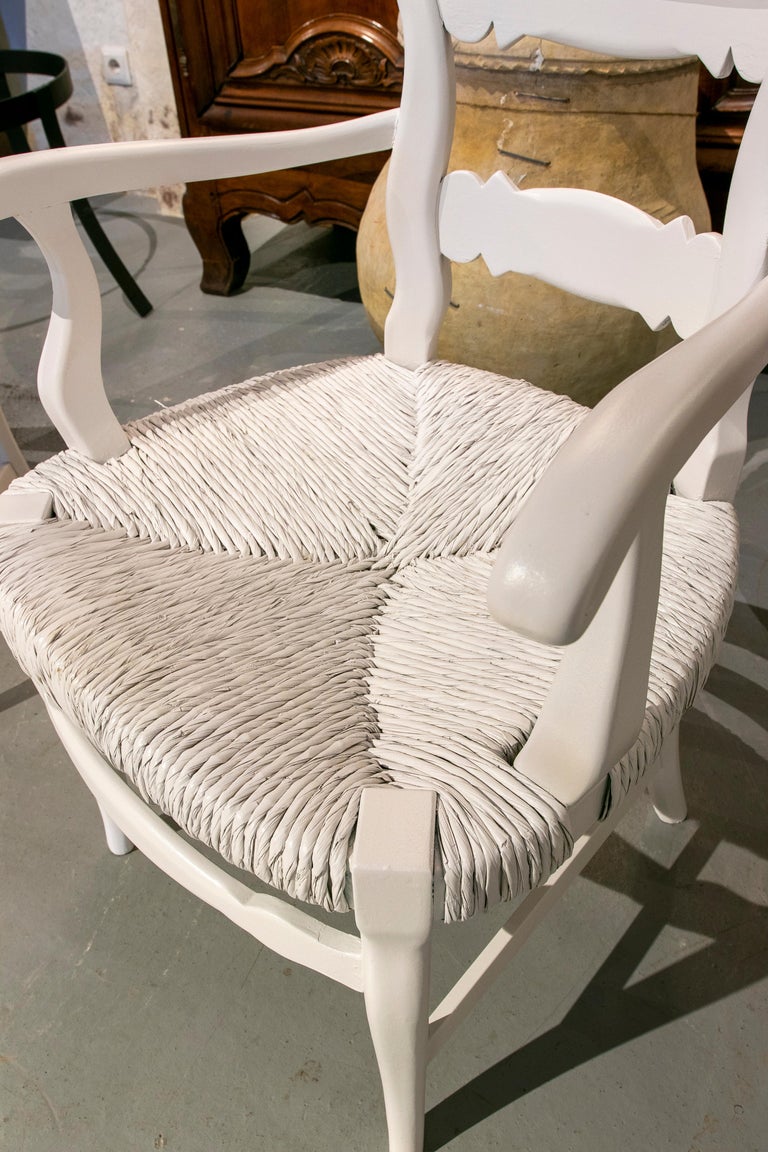 Pair of Wooden Armchairs with Handpainted Enea Seating For Sale at 1stDibs