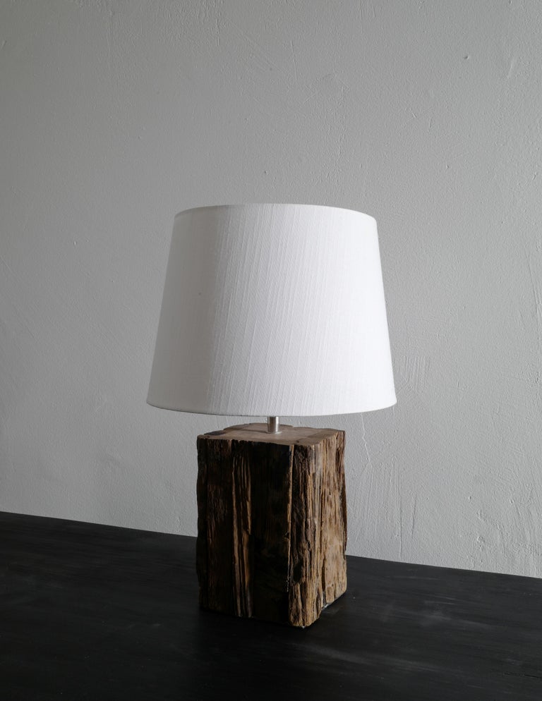 Pair of Wooden Brutalist Table Lamps in a Primitive Style at 1stDibs