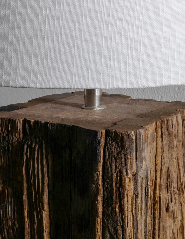 Pair of Wooden Brutalist Table Lamps in a Primitive Style at 1stDibs