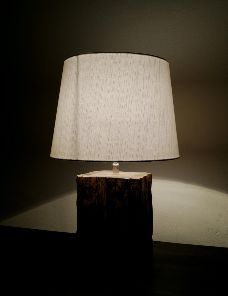 Pair of Wooden Brutalist Table Lamps in a Primitive Style at 1stDibs