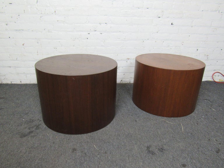 Pair of Wooden Cylindrical Side Tables For Sale at 1stDibs