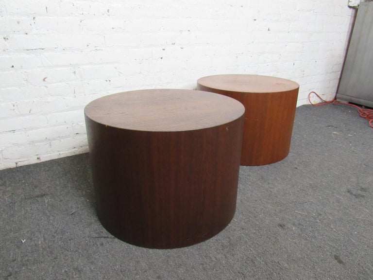 Pair of Wooden Cylindrical Side Tables For Sale at 1stDibs