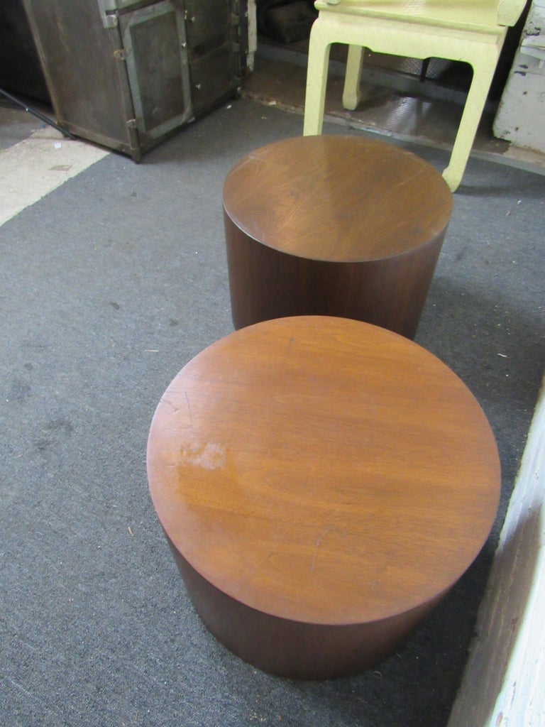 Pair of Wooden Cylindrical Side Tables For Sale at 1stDibs
